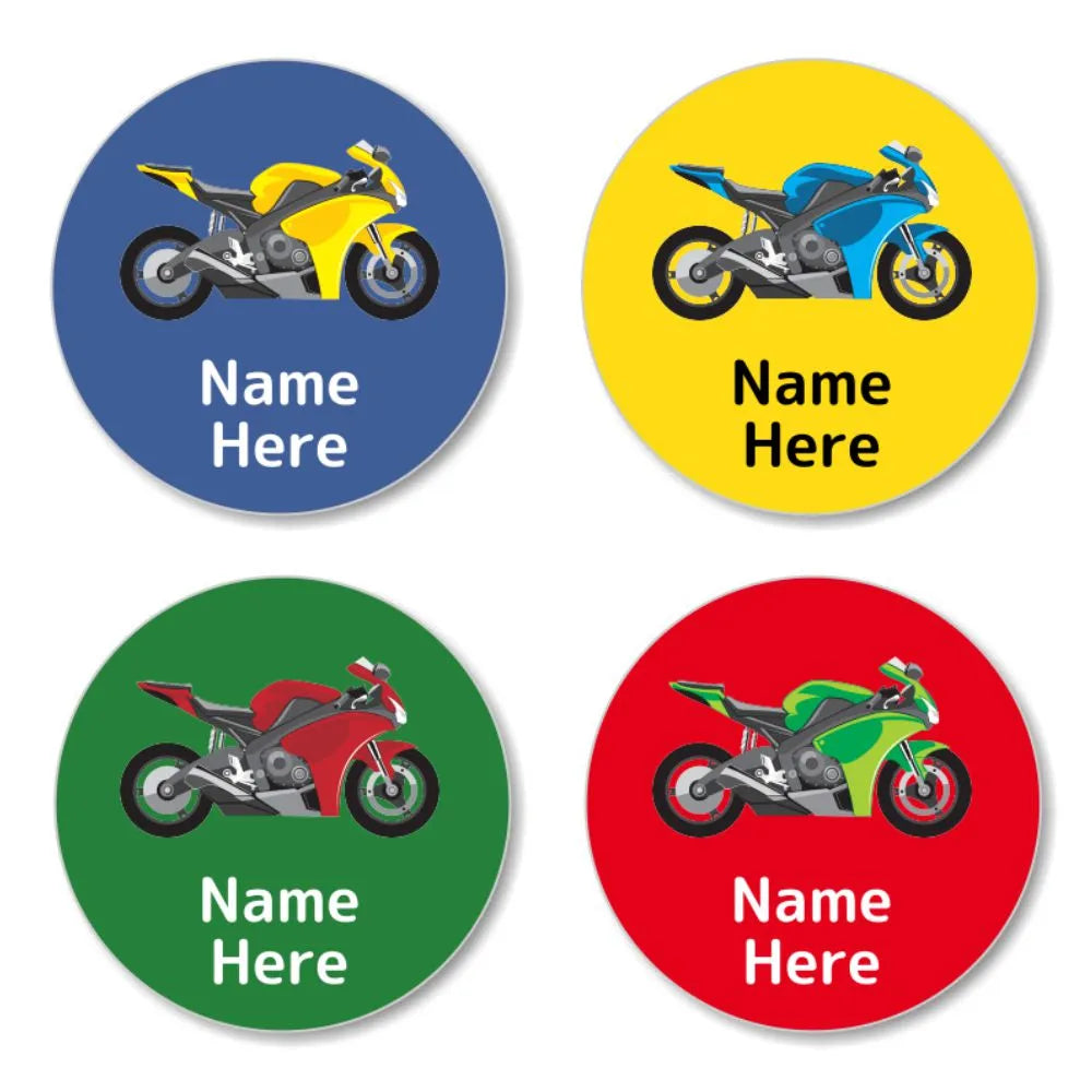 Motorbike Round Name Labels – Dinkleboo UK